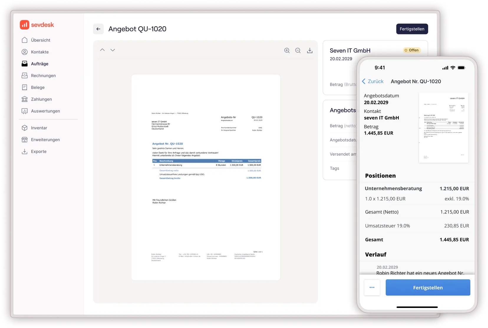 Rechnungen mit sevdesk & Tyme